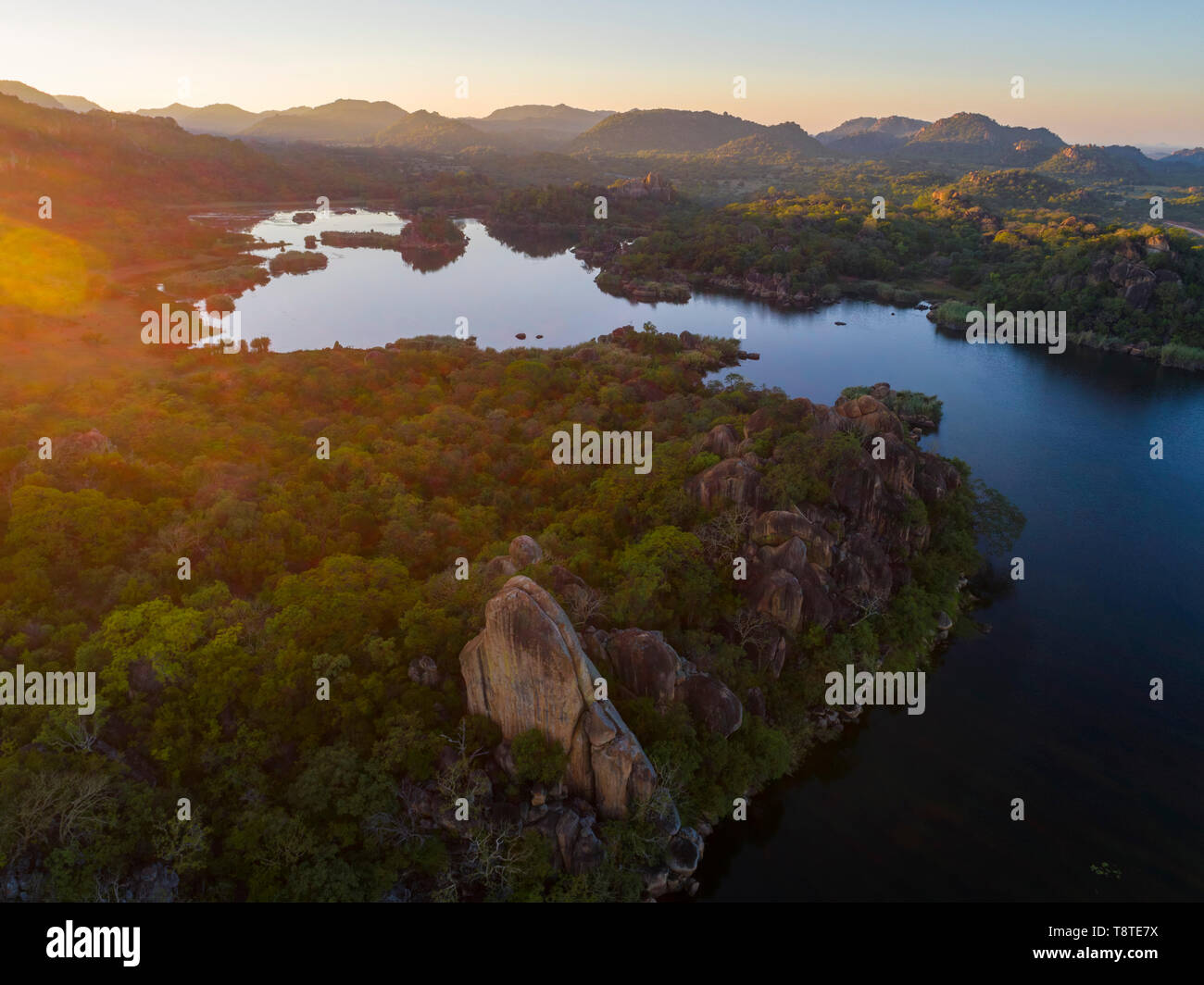 An aerial view of Mutsheleli dam, Matobo National Park, Zimbabwe Stock ...