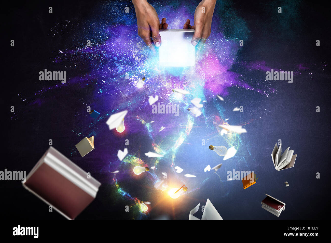 Man s hands holding a small magic cardboard box hi-res stock ...