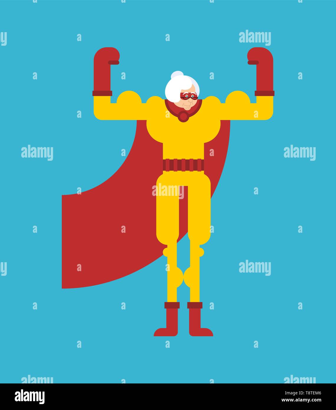 Grandmother superhero. Super grandma in mask and raincoat. Strong old ...