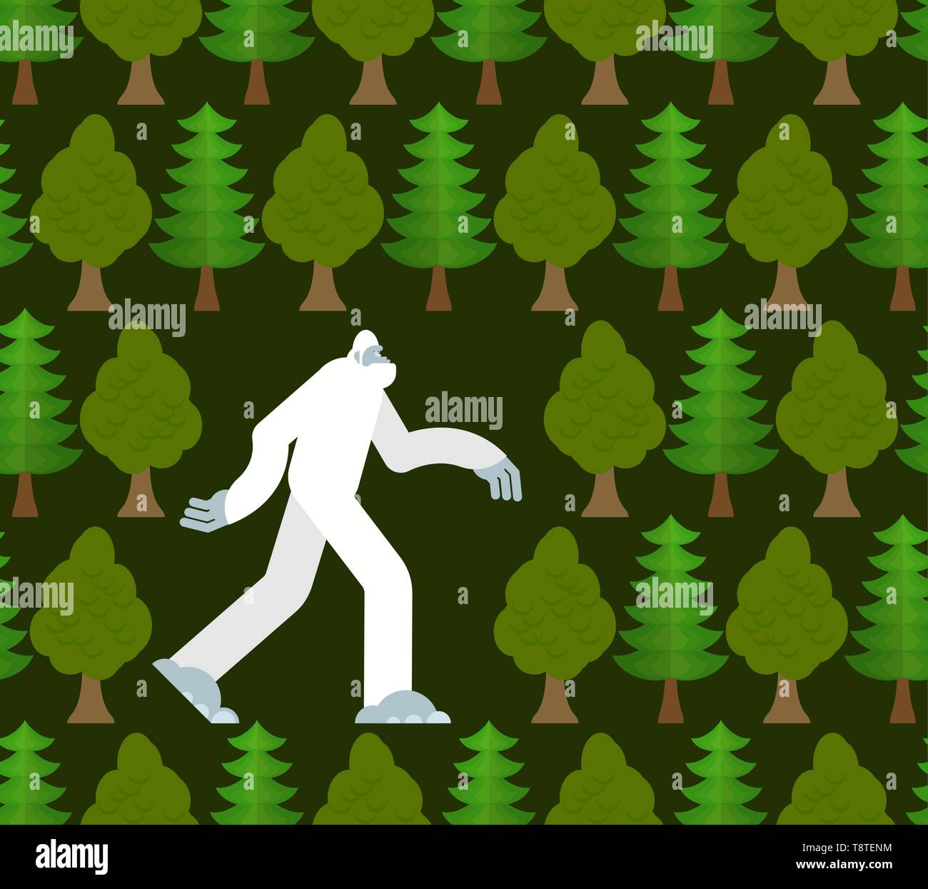 Yeti in forest pattern seamless. Bigfoot and trees background ...