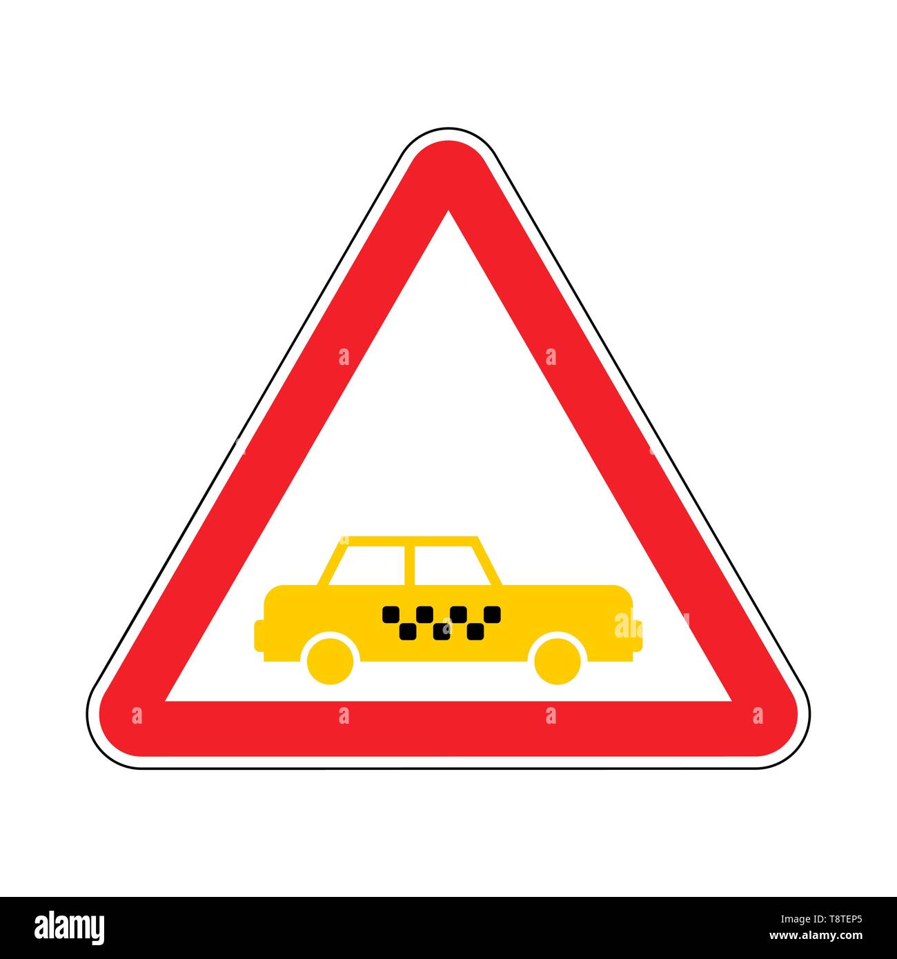 Attention taxi. Caution Yellow auto. Red triangle road sign Stock ...