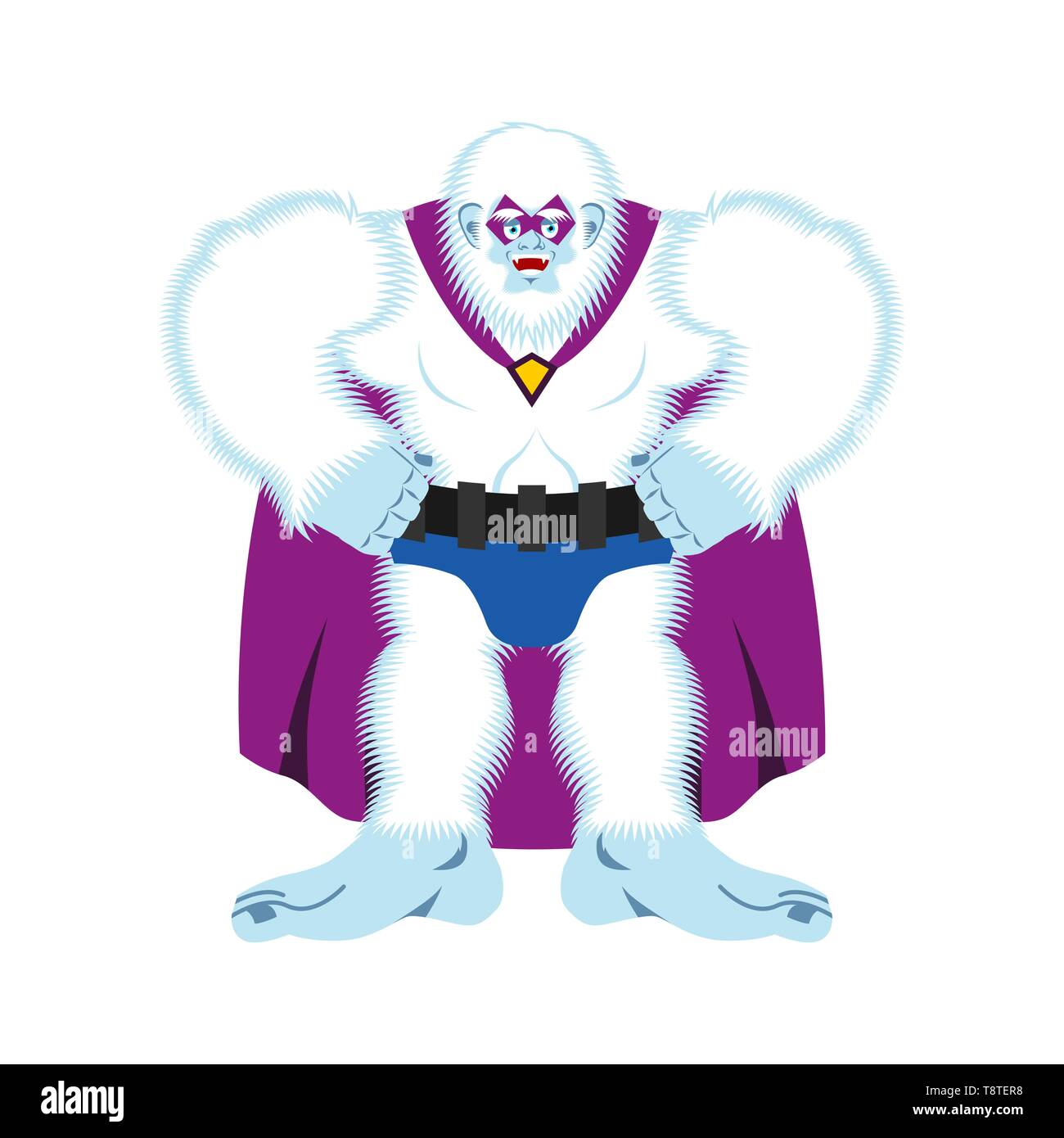 Bigfoot superhero. Super Yeti in mask and raincoat. Strong sasquatch ...