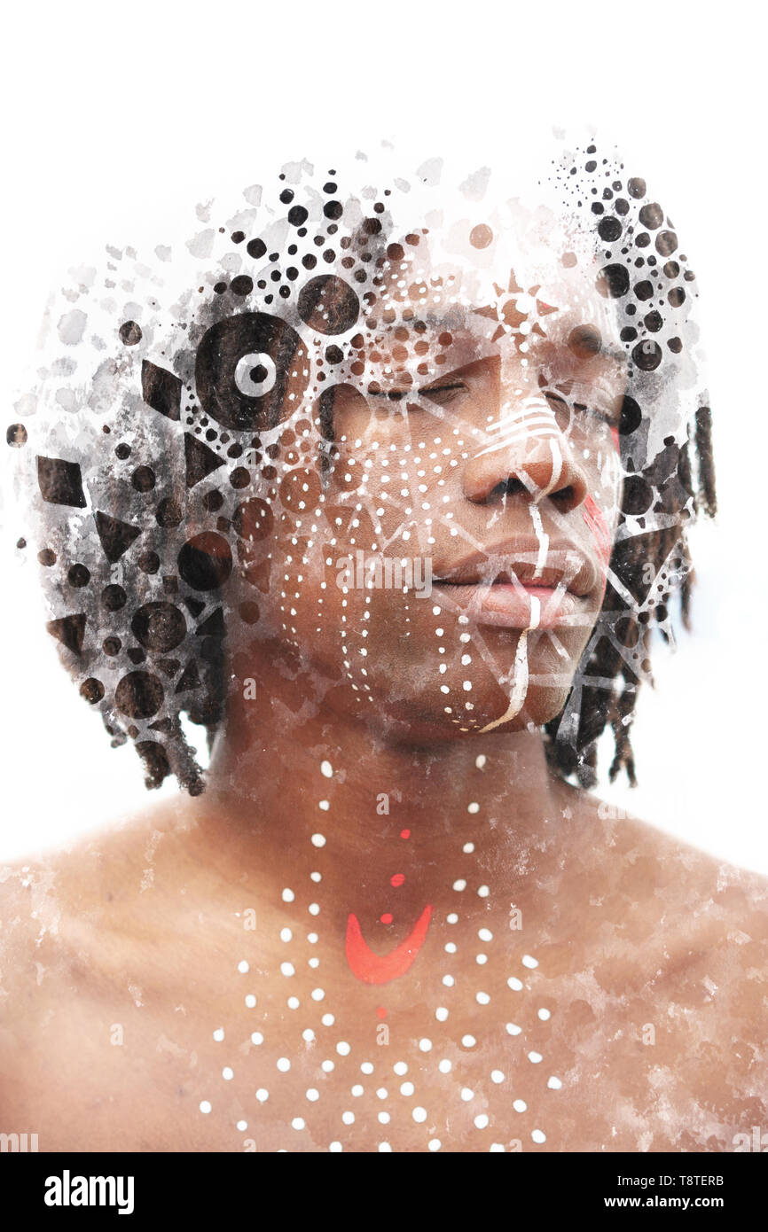 Portrait photography blends in with original artwork Stock Photo - Alamy