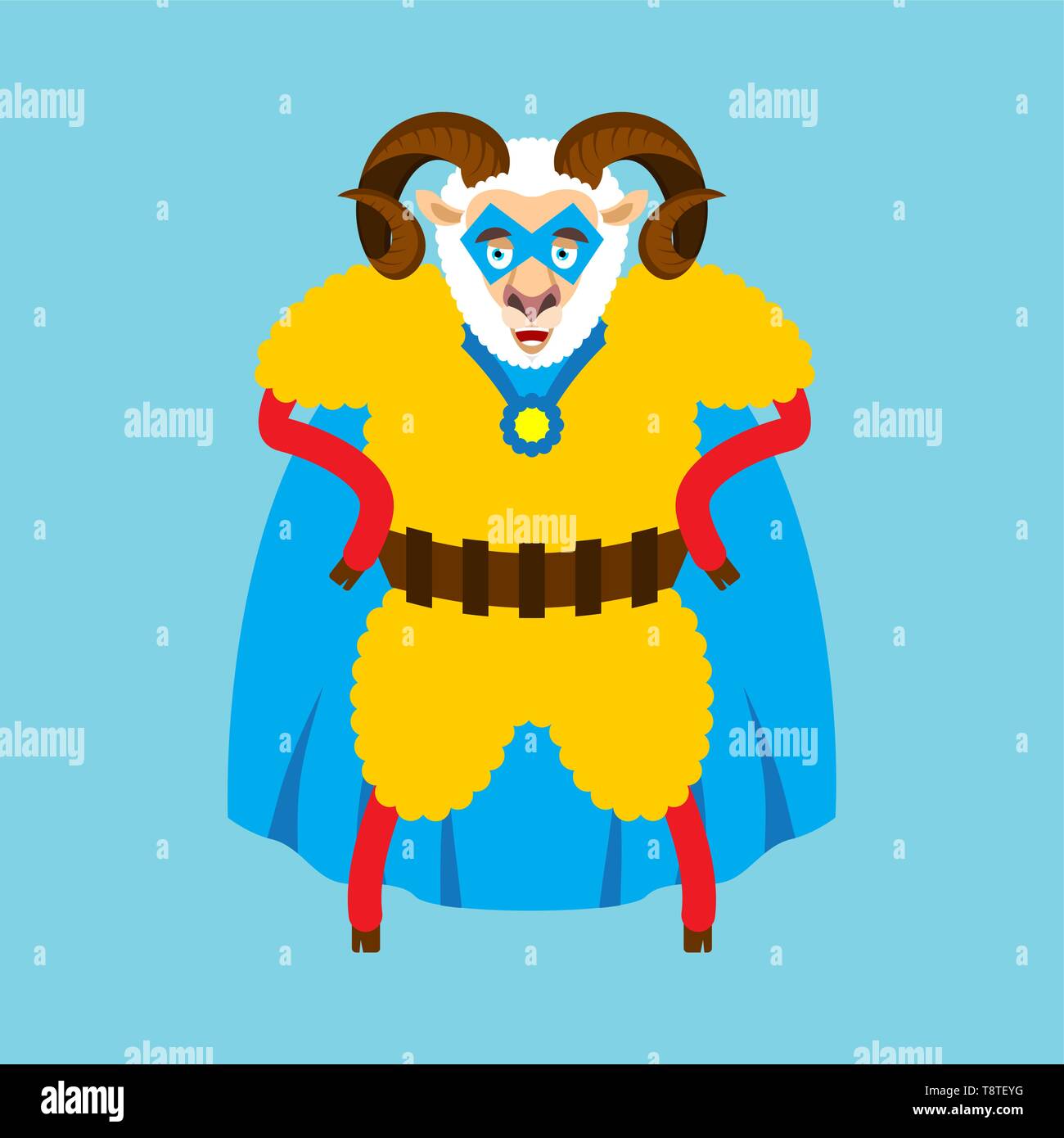 Ram superhero. Super Sheep in mask and raincoat. Strong Farm animal ...