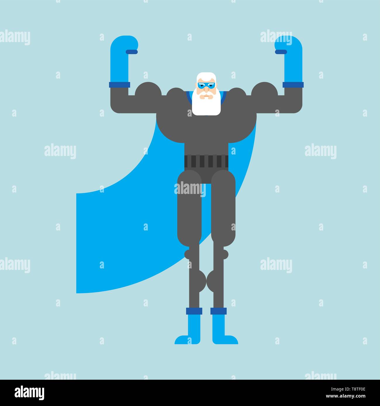 Grandfather superhero. Super granddad in mask and raincoat. Strong old ...