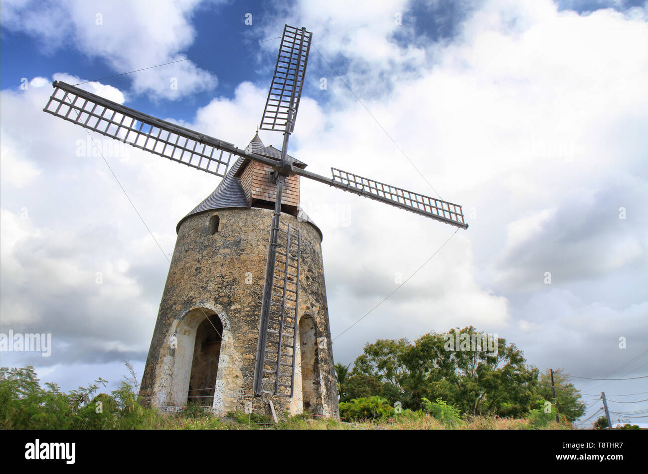 Well preserved ancient windmill, Grande-Terre, Guadeloupe, Caribbean ...