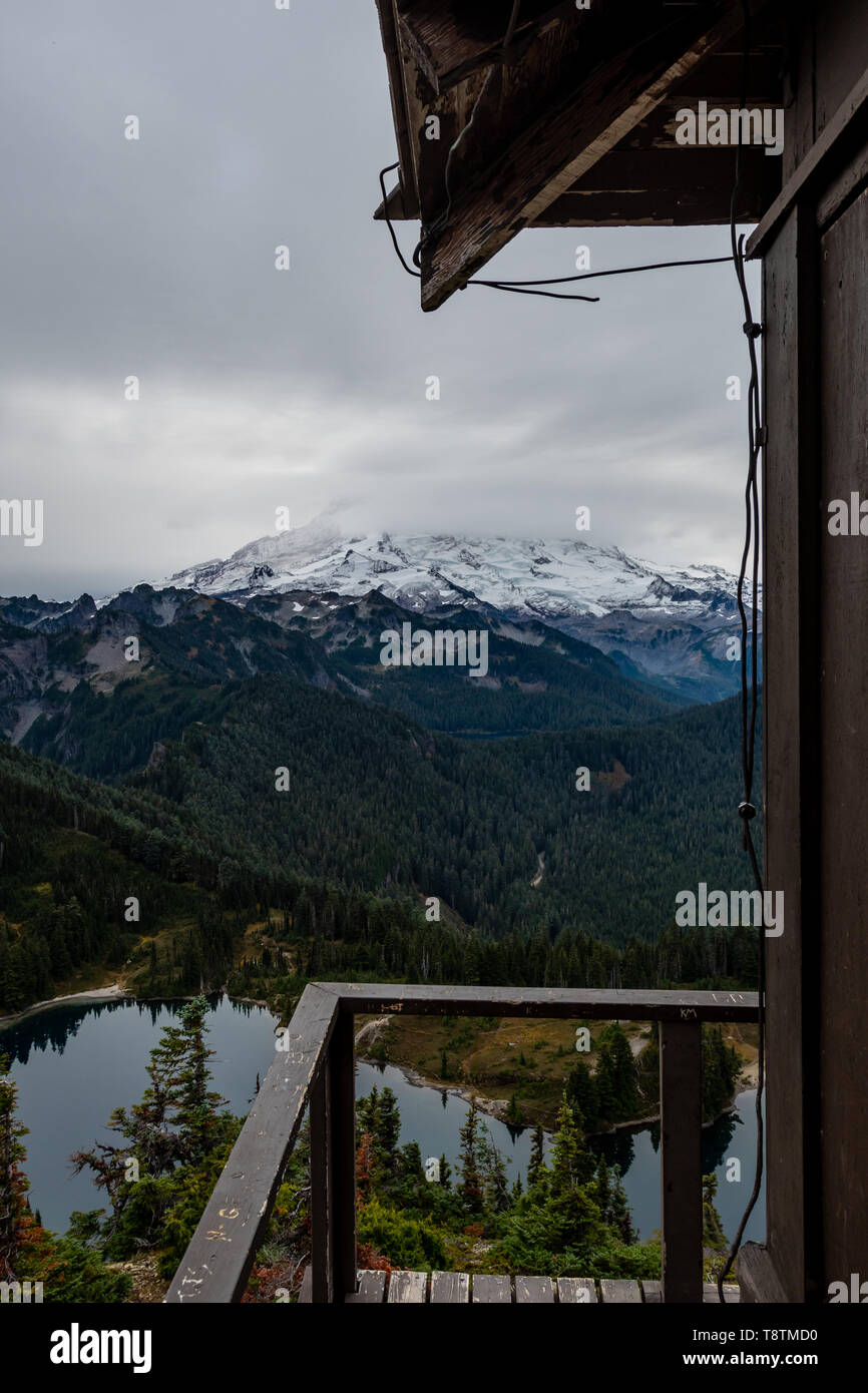 Base of Mount Rainier Behind Fire Tower Lookout Deck Stock Photo - Alamy