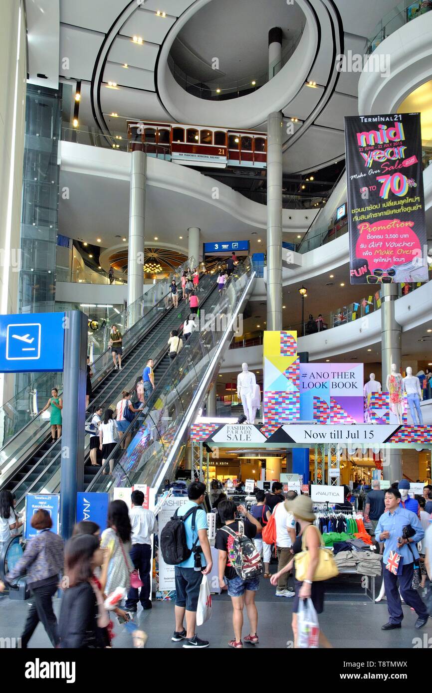 Shopping Mall Terminal 21, interior view, Sukhumvit Road, Bangkok ...