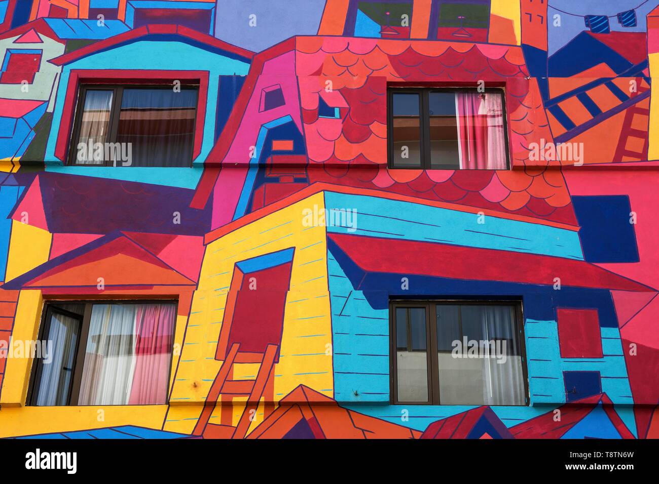 Colorfully painted house facade, San Jose, San Jose Province, Valle ...