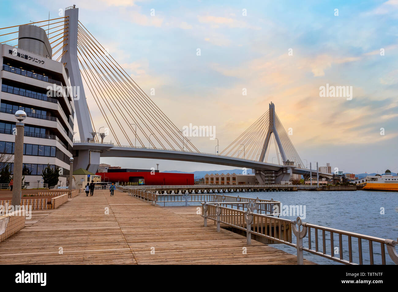 Aomori, Japan - April 23 2018: Aomori Bay bridge is a cable-stayed ...