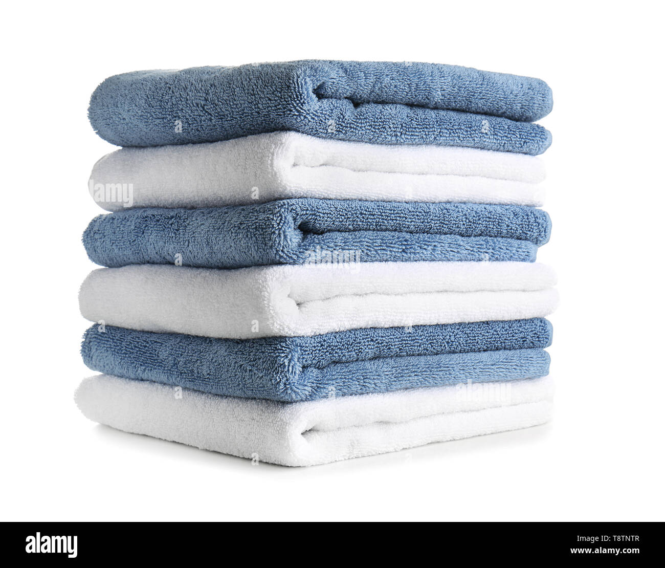 Stack of clean soft towels on white background Stock Photo - Alamy