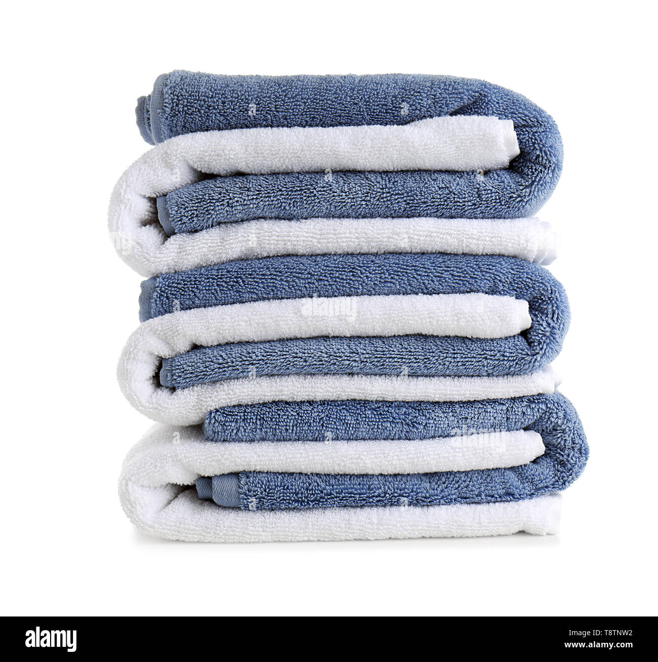 Stack of clean soft towels on white background Stock Photo - Alamy