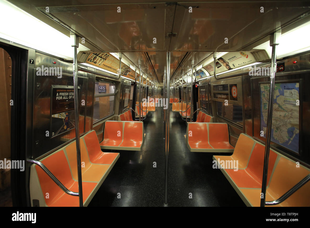 empty car in subway in new york city. The New York City Subway is the ...