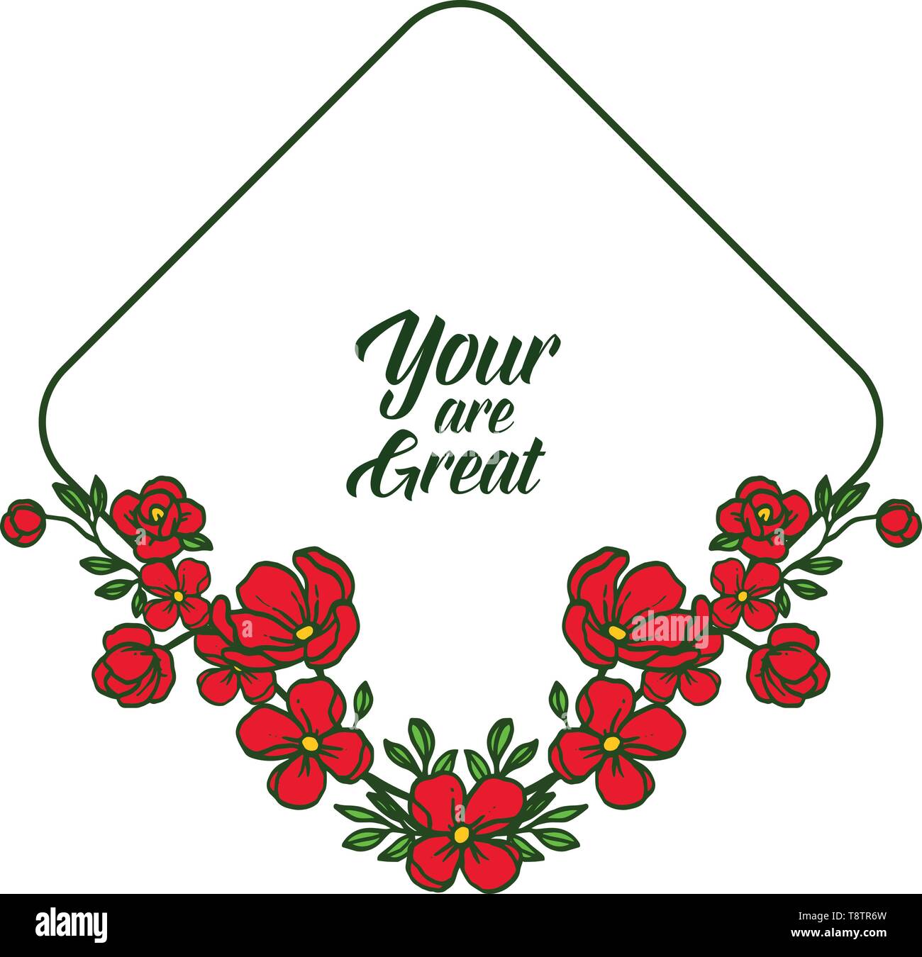 Vector illustration letter your are great with various shape red flower ...
