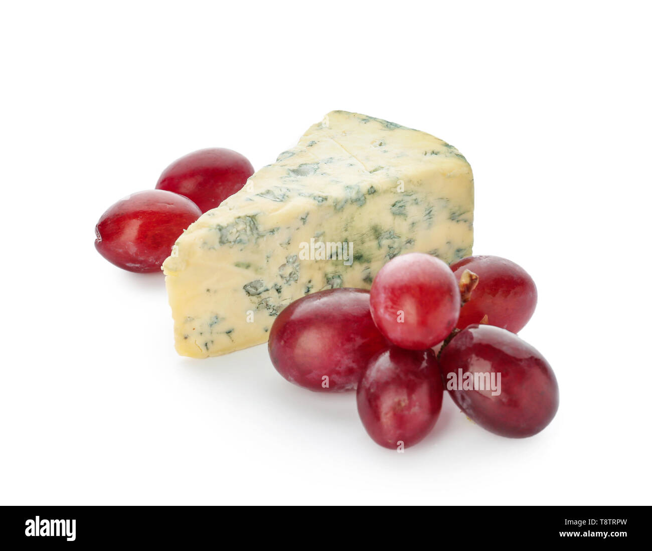 Fresh ripe juicy grapes with blue cheese on white background Stock ...