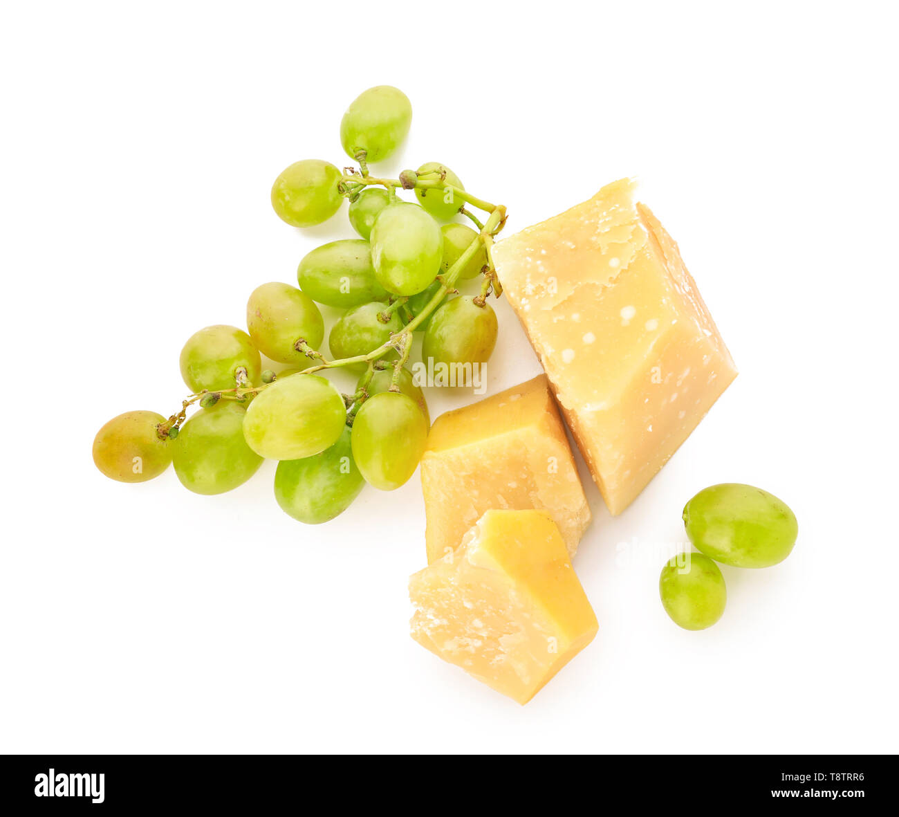 Fresh ripe juicy grapes with parmesan cheese on white background Stock ...