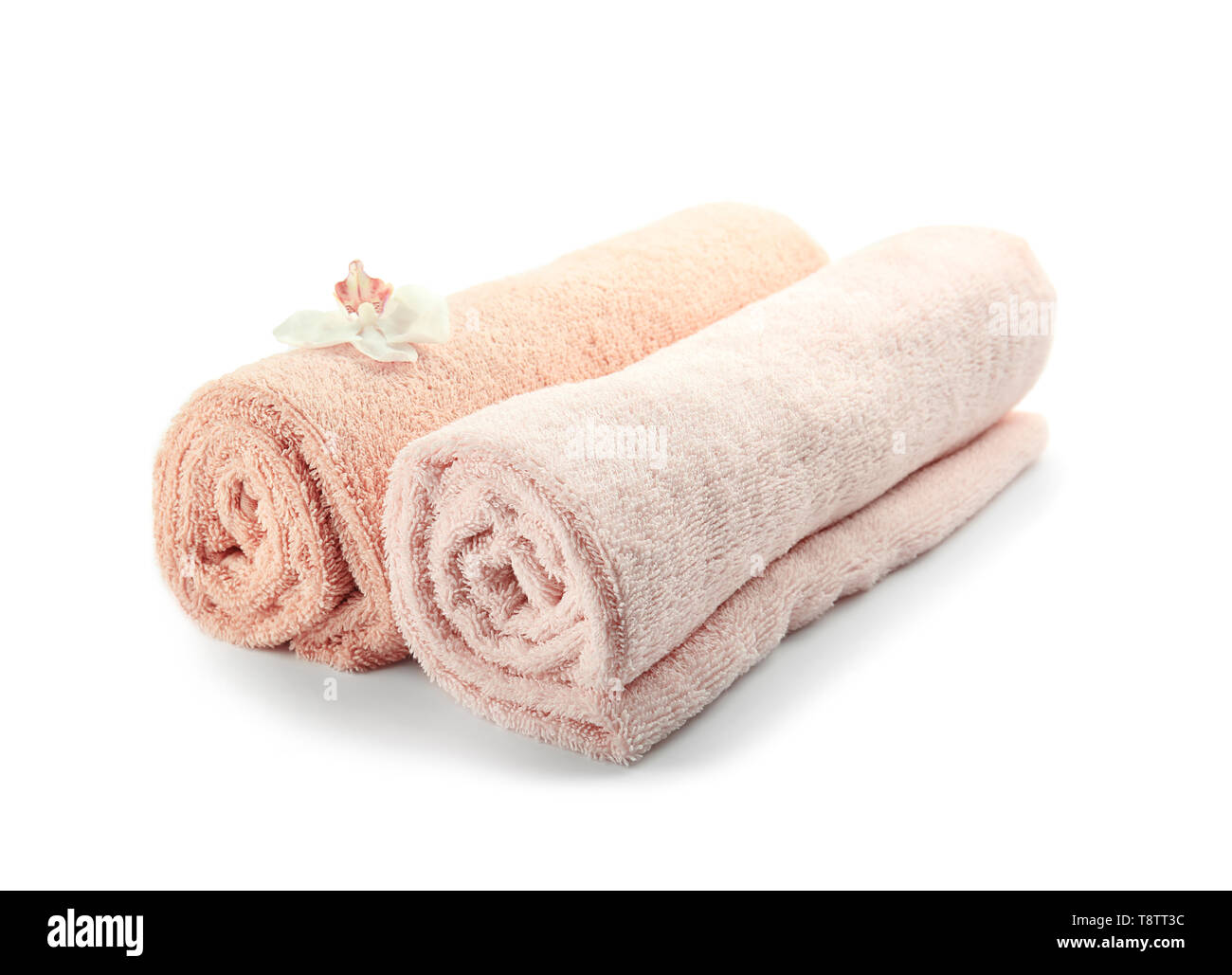 Clean soft towels on white background Stock Photo - Alamy