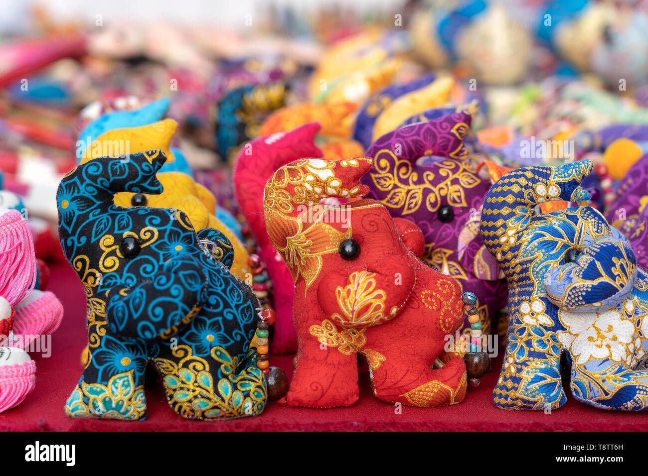 Elephant doll for sell in street market, Thailand. Souvenirs for ...