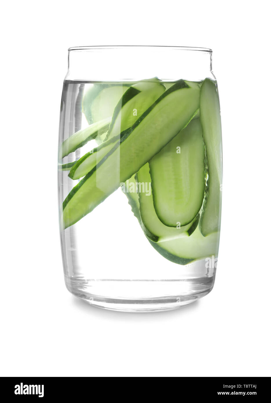 Glass of fresh cucumber water on white background Stock Photo - Alamy