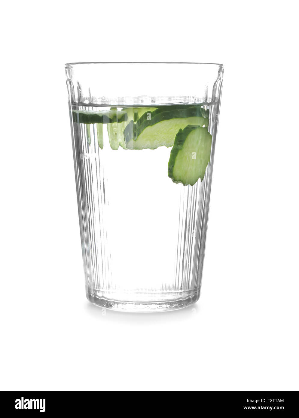 Glass of fresh cucumber water on white background Stock Photo - Alamy