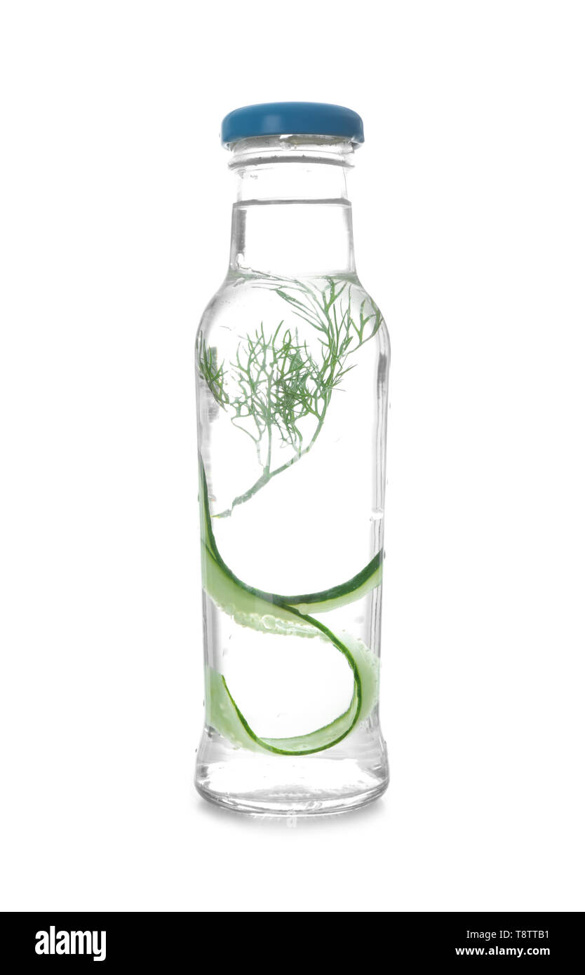 Bottle of fresh cucumber water on white background Stock Photo - Alamy