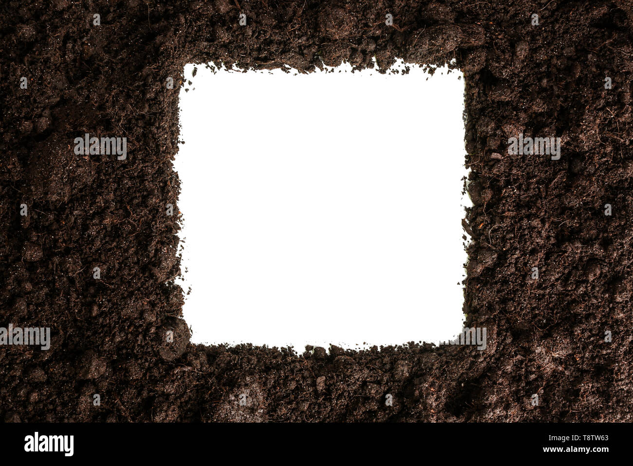 Square frame made of soil on white background Stock Photo - Alamy