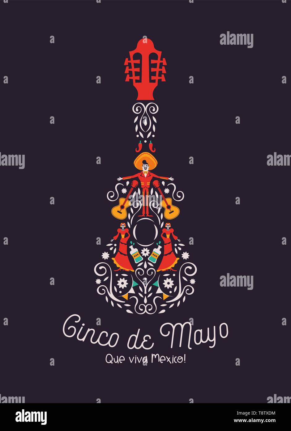 Happy Cinco de Mayo greeting card illustration for mexico independence ...