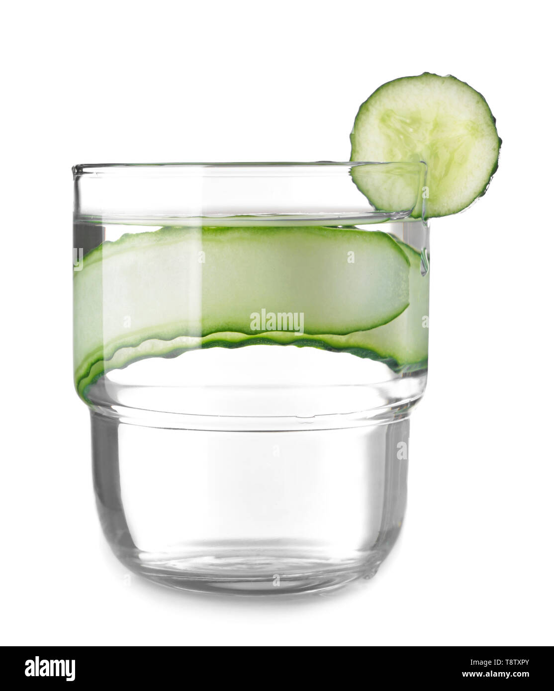 Glass of fresh cucumber water on white background Stock Photo - Alamy