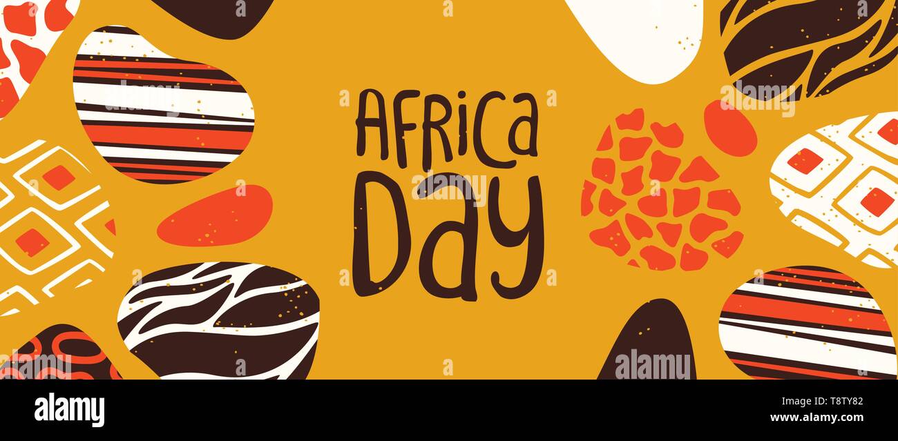Happy Africa Day web banner illustration with traditional tribal hand ...