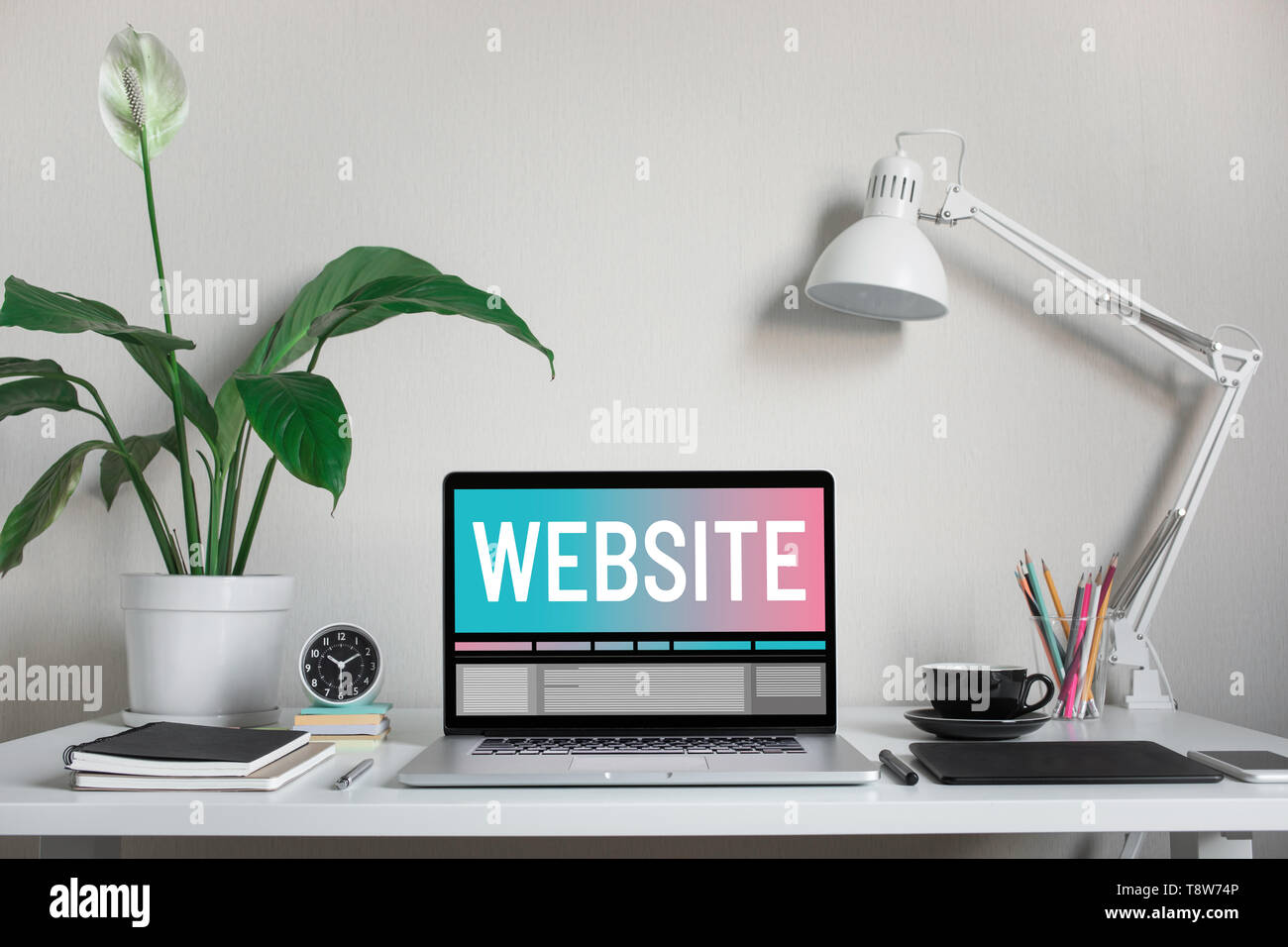 Website or web design concepts with text on computer laptop and ...
