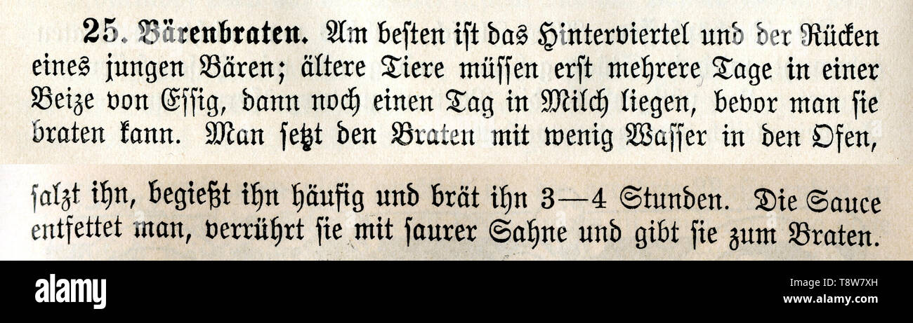 roasted bear, recipe Ursus arctos, (cookbook, 1904 Stock Photo - Alamy