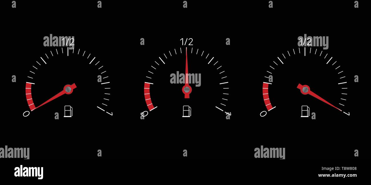 Realistic illustration of fuel indicator set with full, empty and half ...