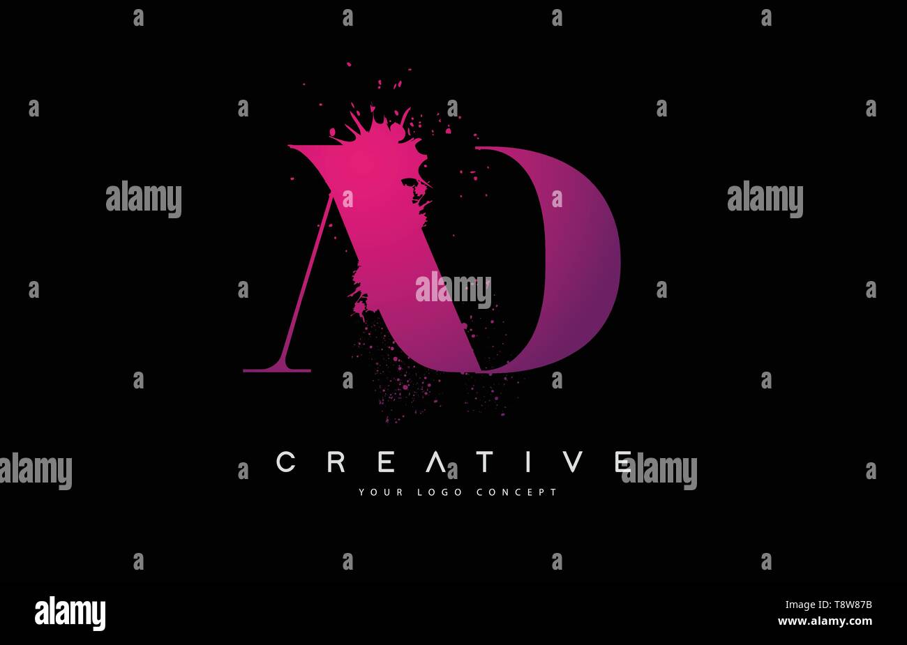 Purple Pink AD A D Letter Logo Design with Ink Watercolor Splash Spill ...