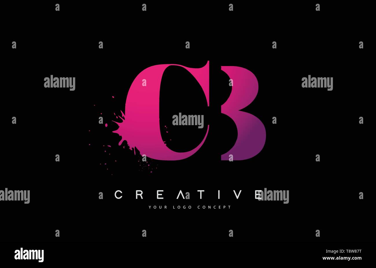 Purple Pink CB C B Letter Logo Design with Ink Watercolor Splash Spill ...