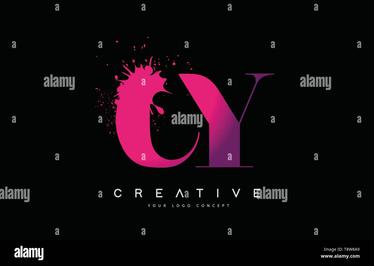 Purple Pink CY C Y Letter Logo Design with Black Ink Watercolor Splash ...