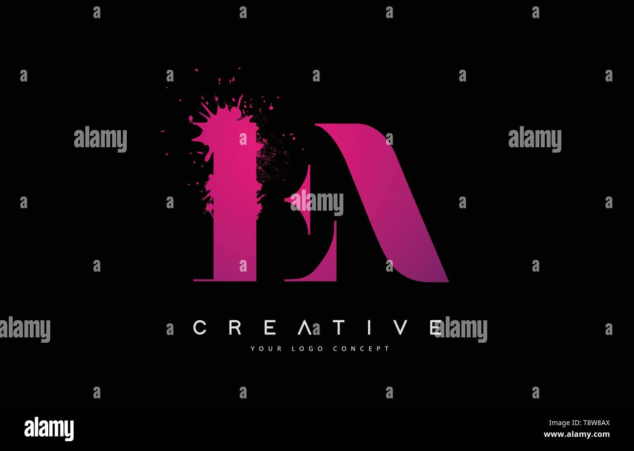 Purple Pink EA E A Letter Logo Design with Ink Watercolor Splash Spill ...