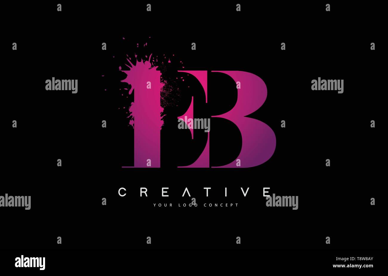 Purple Pink EB E B Letter Logo Design with Ink Watercolor Splash Spill ...