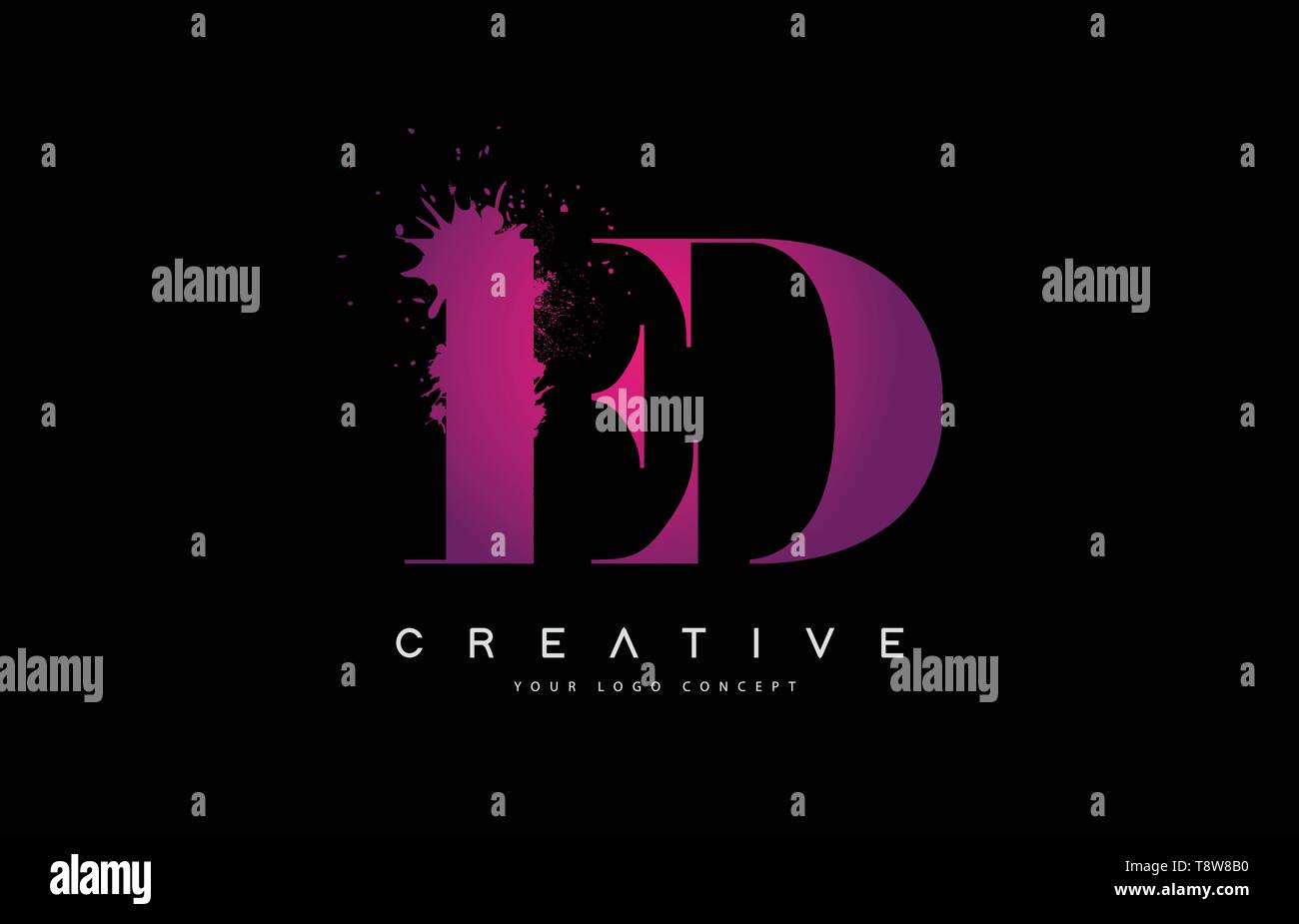 Purple Pink ED E D Letter Logo Design with Ink Watercolor Splash Spill ...