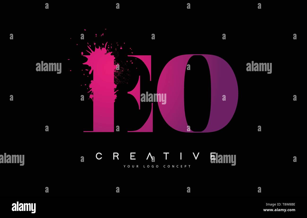Purple Pink EO E O Letter Logo Design with Ink Watercolor Splash Spill ...