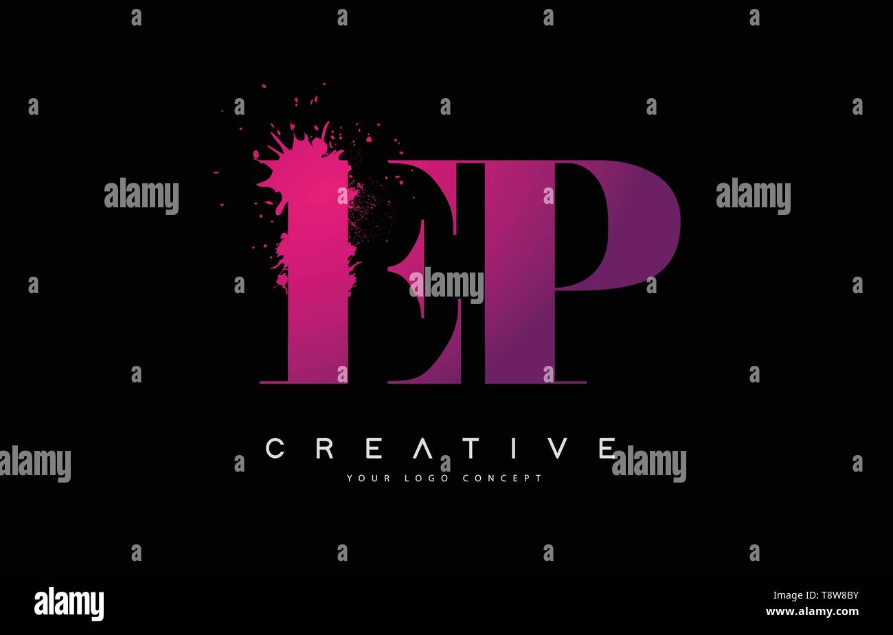 Purple Pink EP E P Letter Logo Design with Ink Watercolor Splash Spill ...