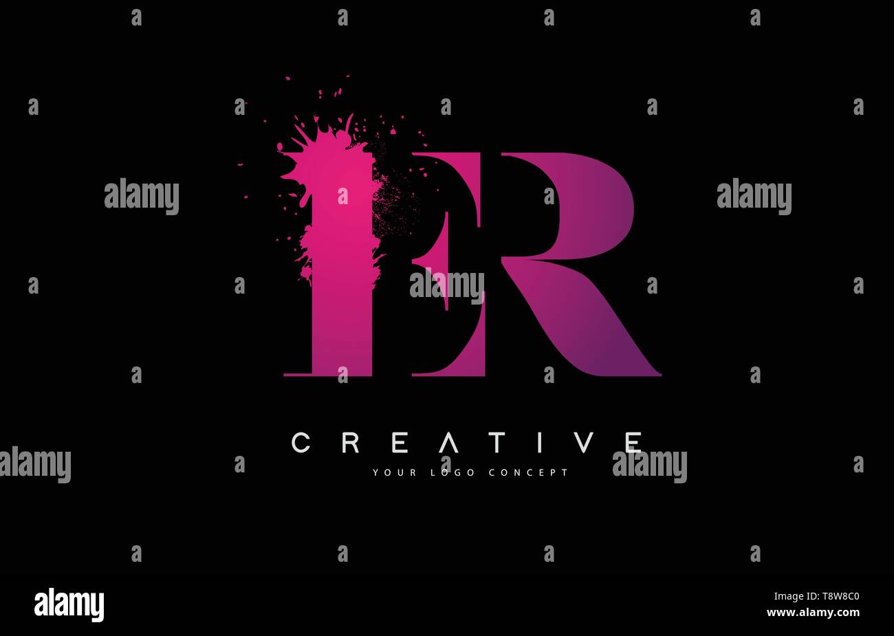 Purple Pink ER E R Letter Logo Design with Ink Watercolor Splash Spill ...