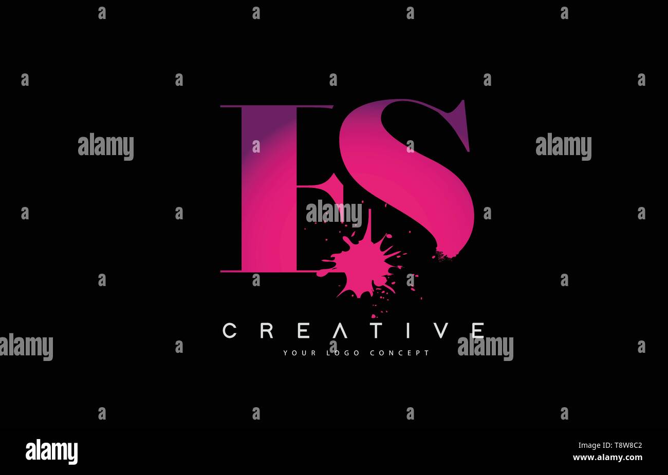 Purple Pink ES E S Letter Logo Design with Ink Watercolor Splash Spill ...