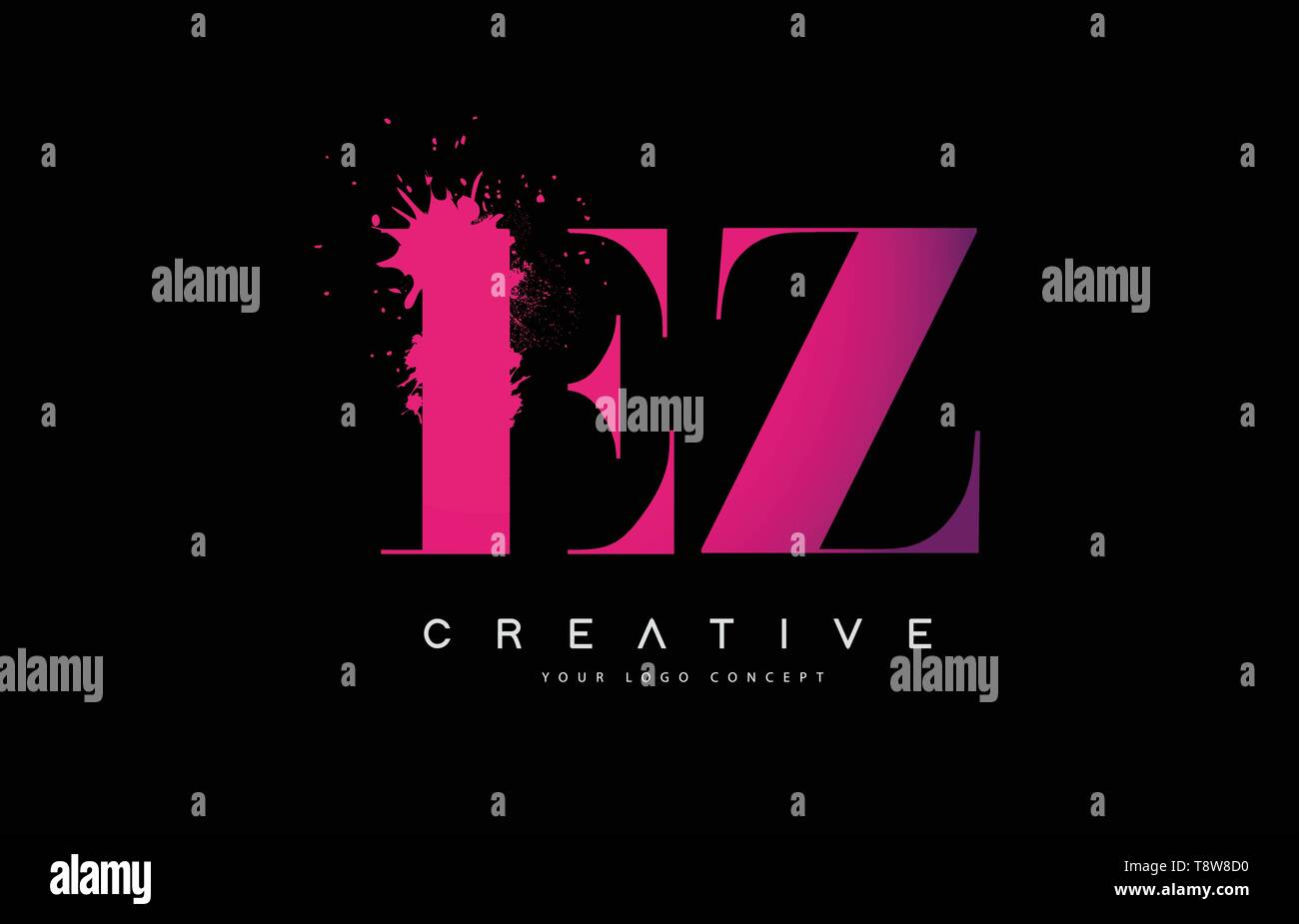 Purple Pink EZ E Z Letter Logo Design with Ink Watercolor Splash Spill ...