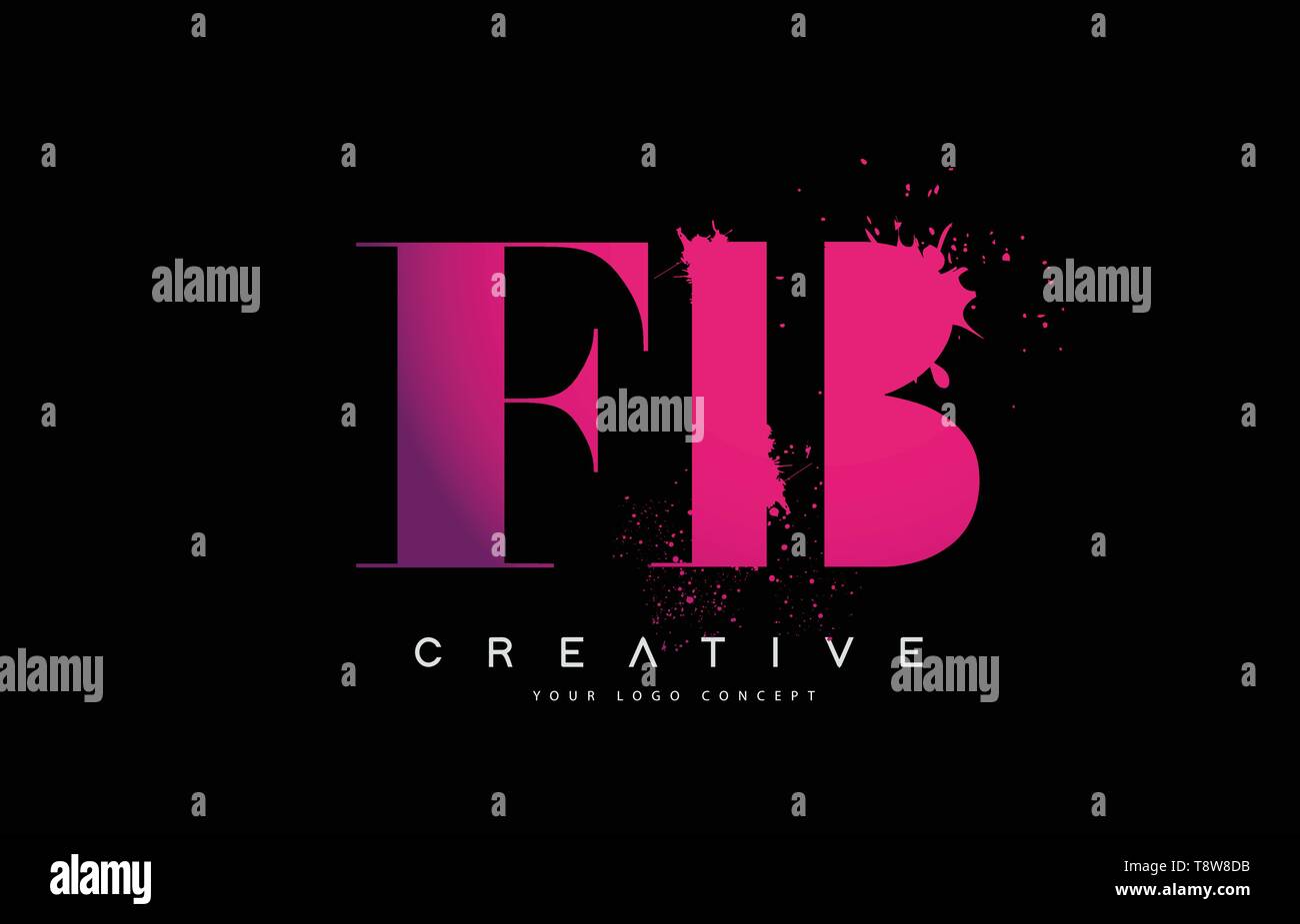 Purple Pink FB F B Letter Logo Design with Ink Watercolor Splash Spill ...