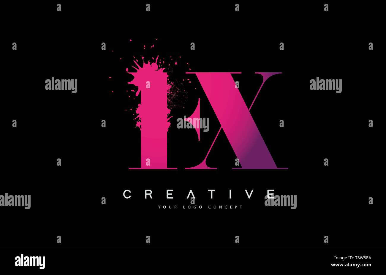 Purple Pink FX F X Letter Logo Design with Ink Watercolor Splash Spill ...