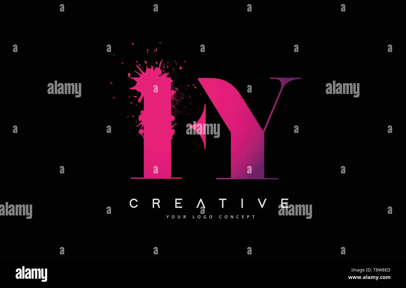 Purple Pink FY F Y Letter Logo Design with Ink Watercolor Splash Spill ...