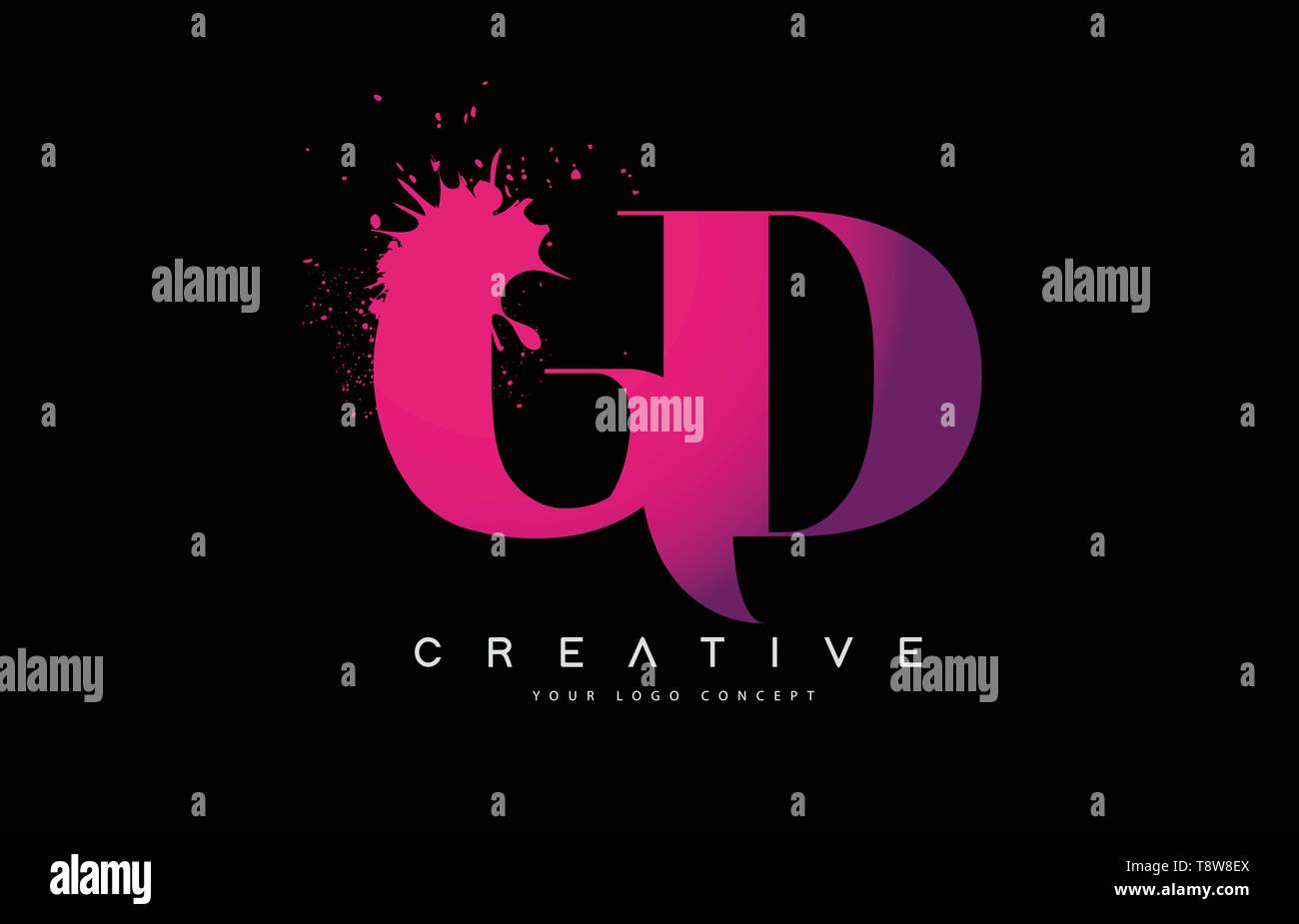 Purple Pink GD G D Letter Logo Design with Ink Watercolor Splash Spill ...