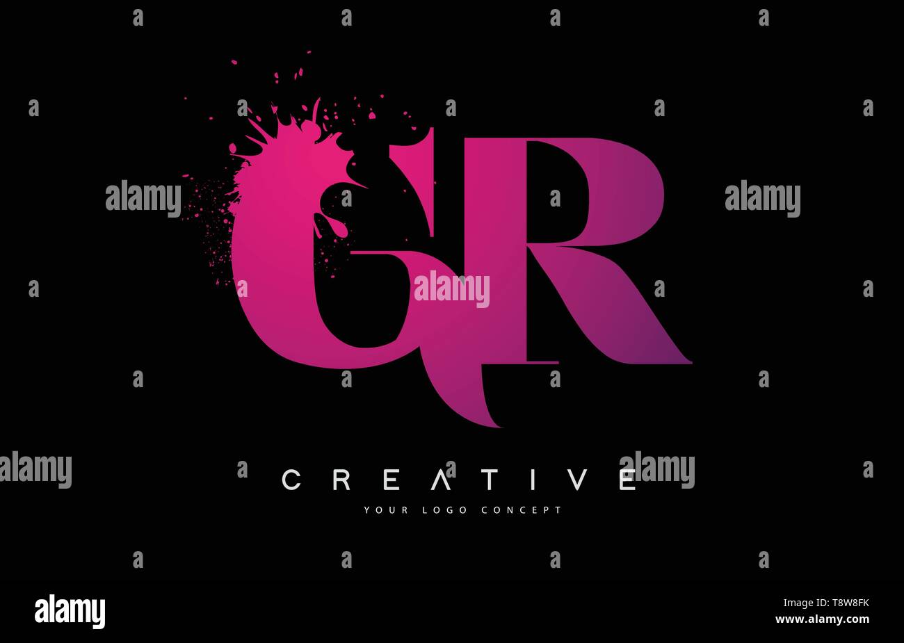 Purple Pink GR G R Letter Logo Design with Ink Watercolor Splash Spill ...