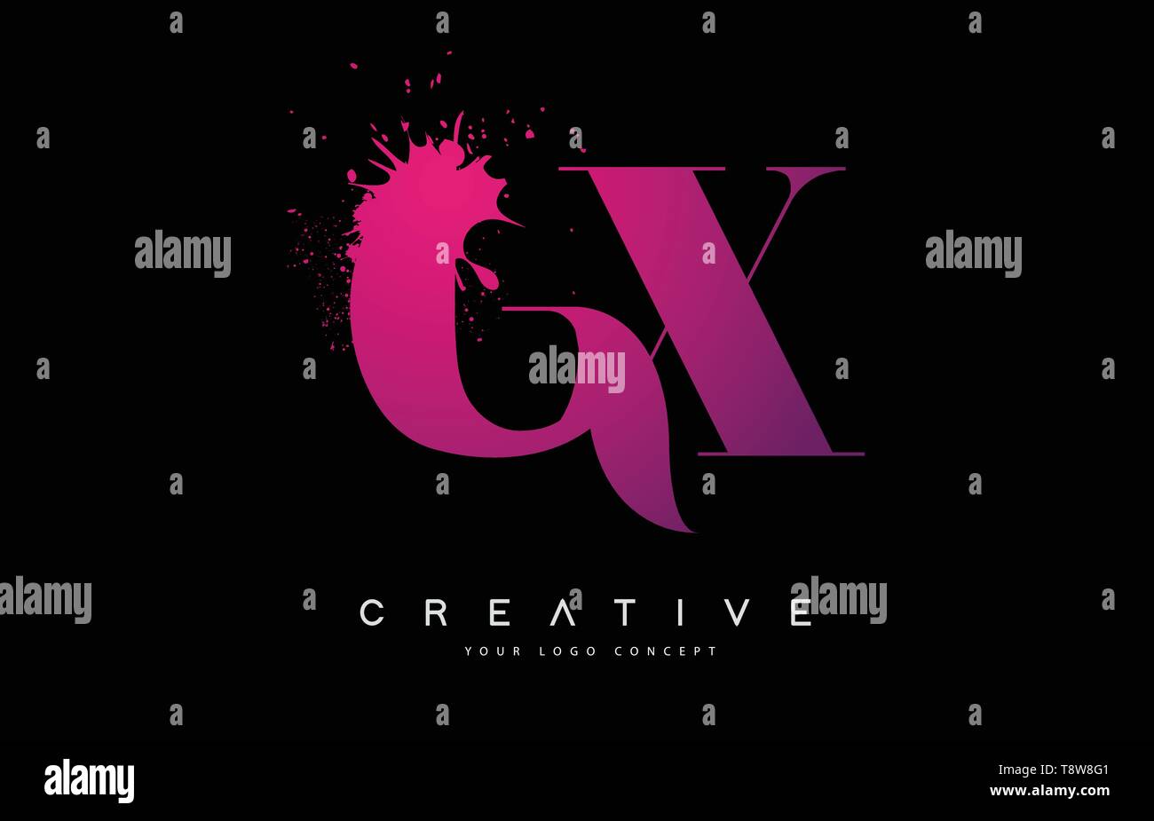 Purple Pink GX G X Letter Logo Design with Ink Watercolor Splash Spill ...