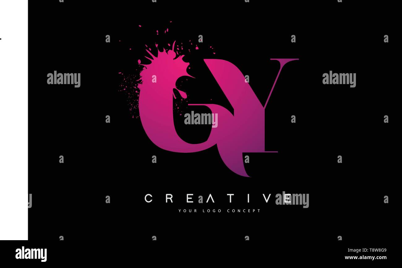 Purple Pink GY G Y Letter Logo Design with Ink Watercolor Splash Spill ...